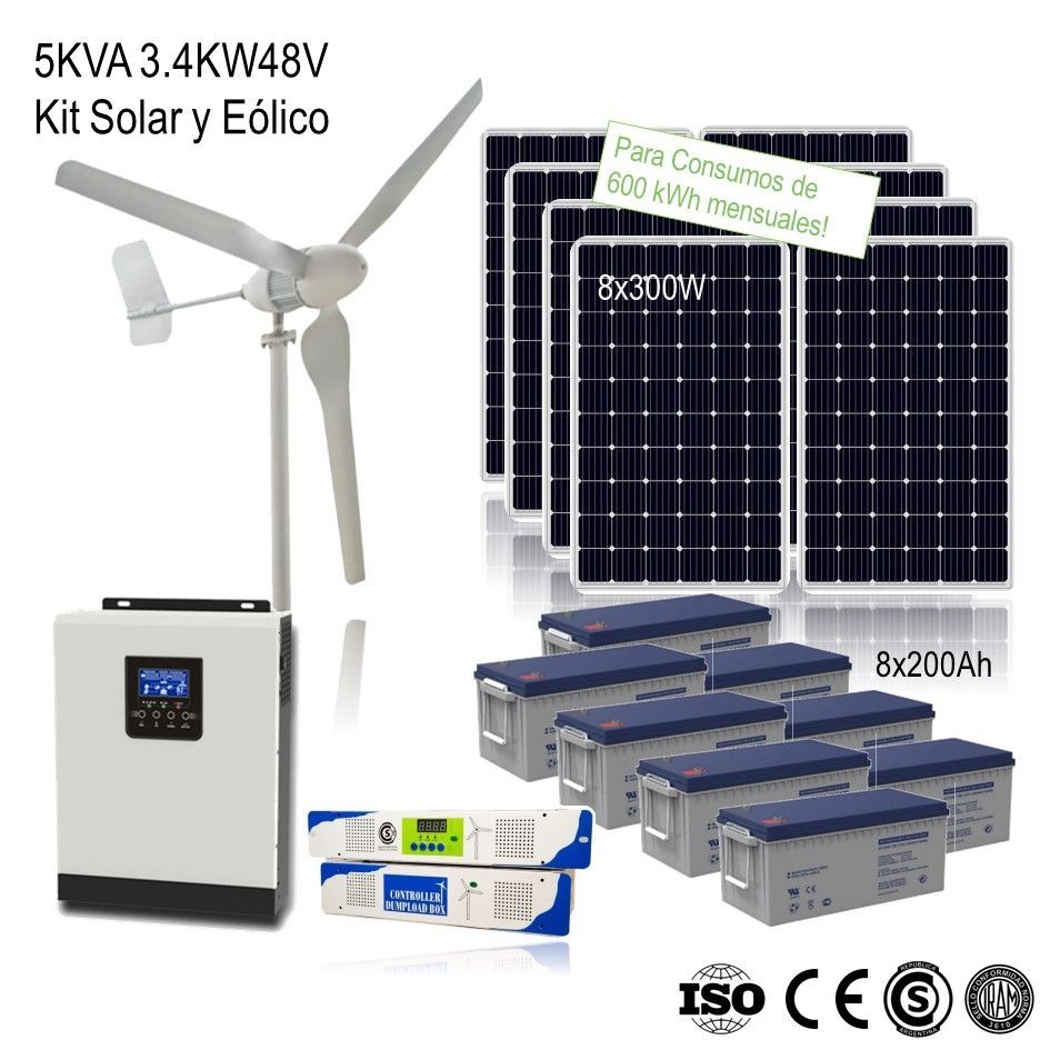 Kit Solar Eolico Off Grid 220V MPPT 5000W48V xKit